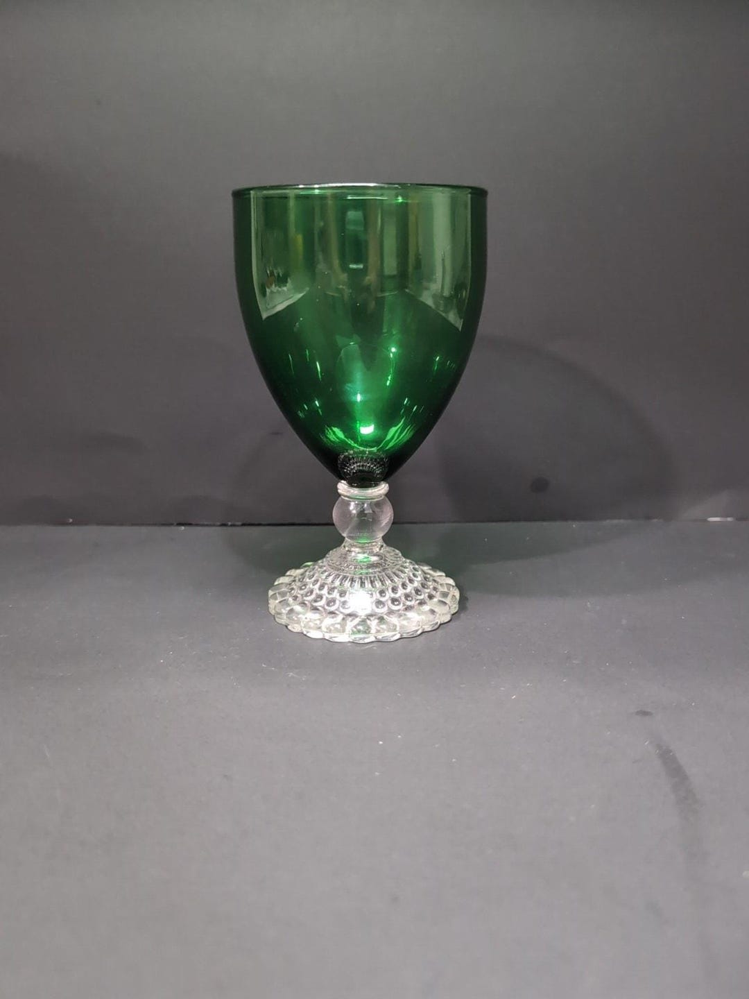 Anchor Hocking Forest Green Goblet, Bubble Base Glass, Depression Glass ...