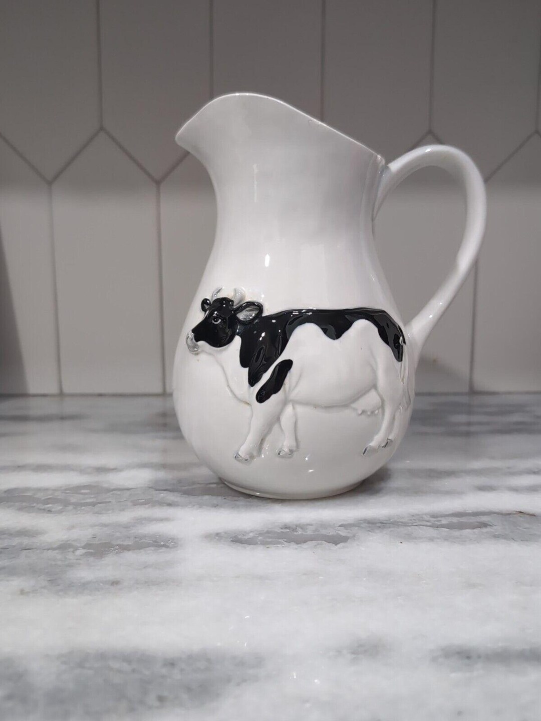 Otagiri Cow Pitcher, Hand-painted Black & White Cow Jug, Vintage ...