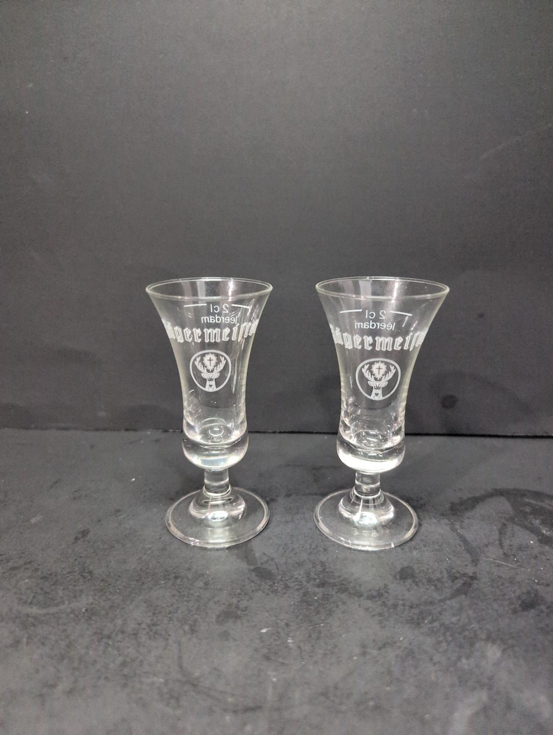 Jägermeister Cordial Shot Glass Pair, Vintage Clear Fluted Footed Set ...
