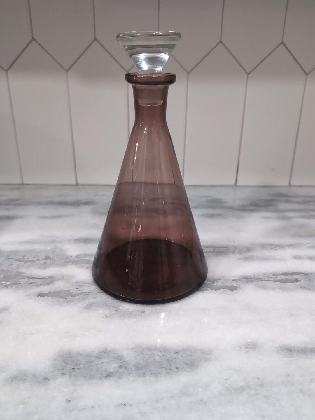 Amethyst Cone Shaped Glass Bottle, Hand Blown Art Glass, 10 Tall ...
