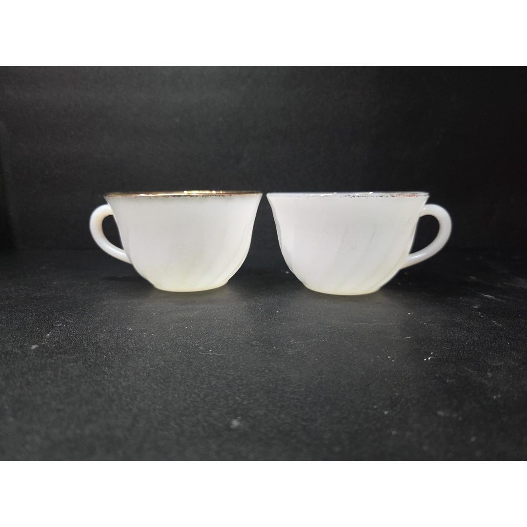 Fire King Milk Glass Tea Coffee Cups White With Gold Rims Set of 2 - Etsy