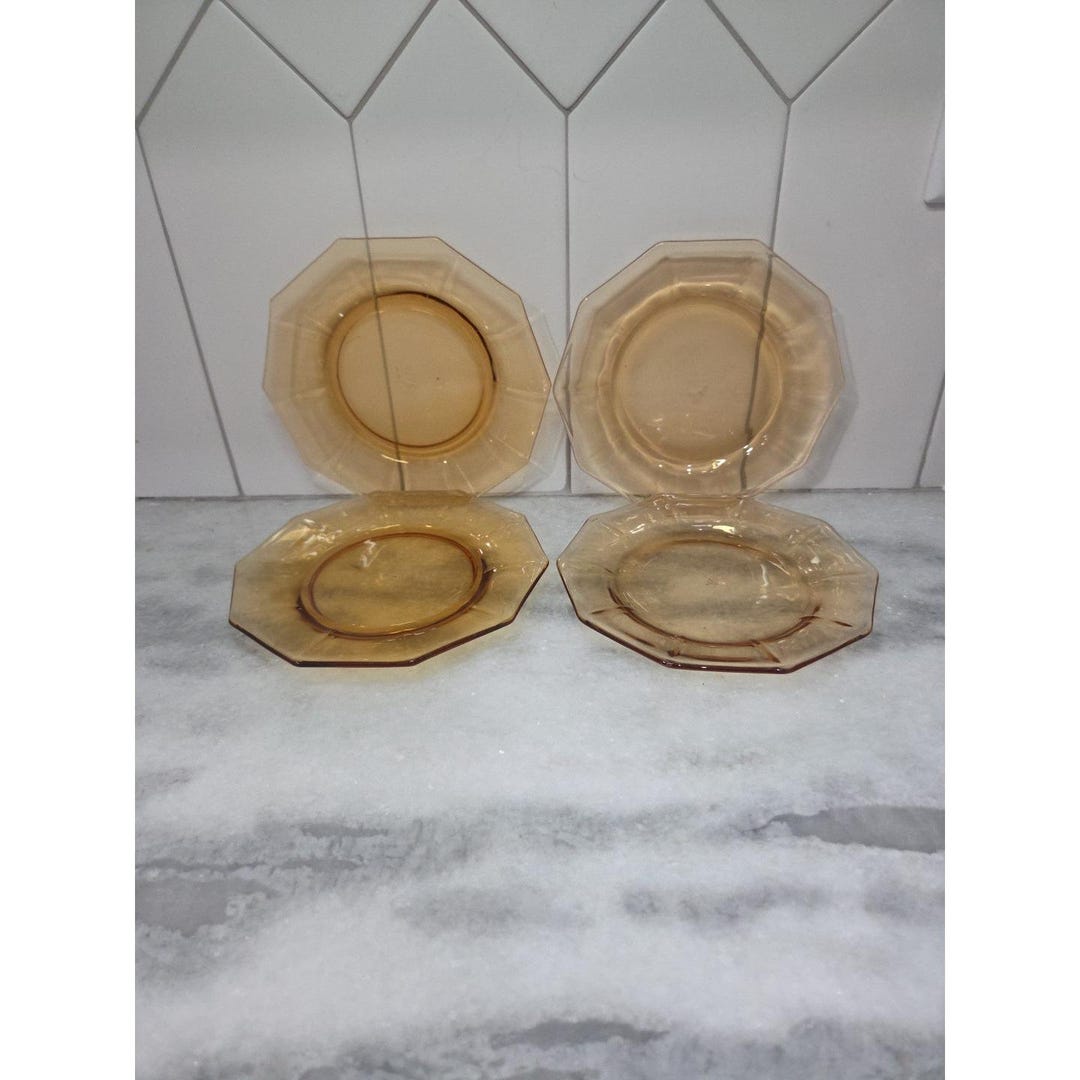 Cambridge Glass Amber Lunch Plates, Set of 4, Elegant Depression Glass ...