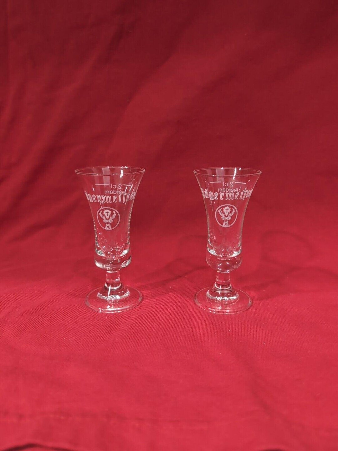 Jägermeister Cordial Shot Glass Pair, Vintage Clear Fluted Footed Set ...