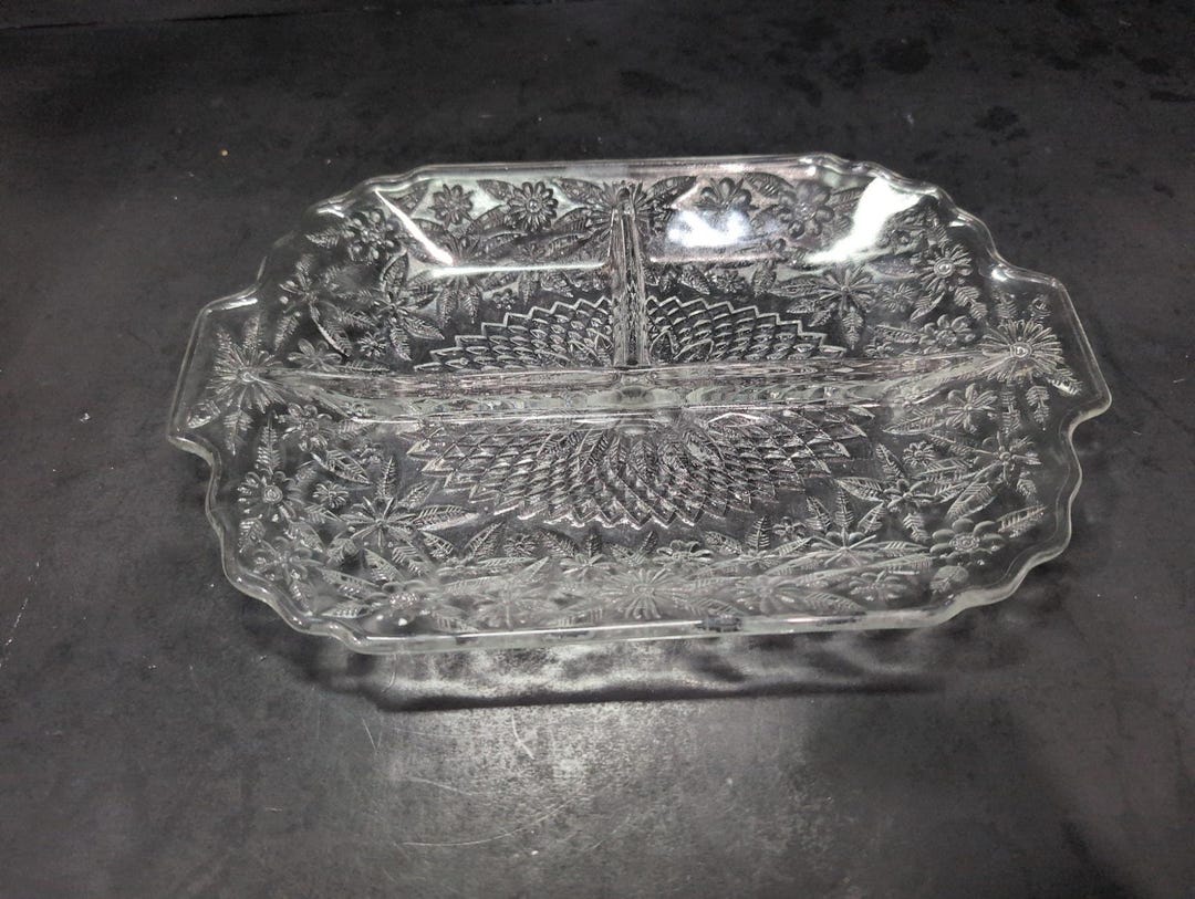 Indiana Glass Pineapple Floral Platter, Depression Glass Tray, 11.5" X ...