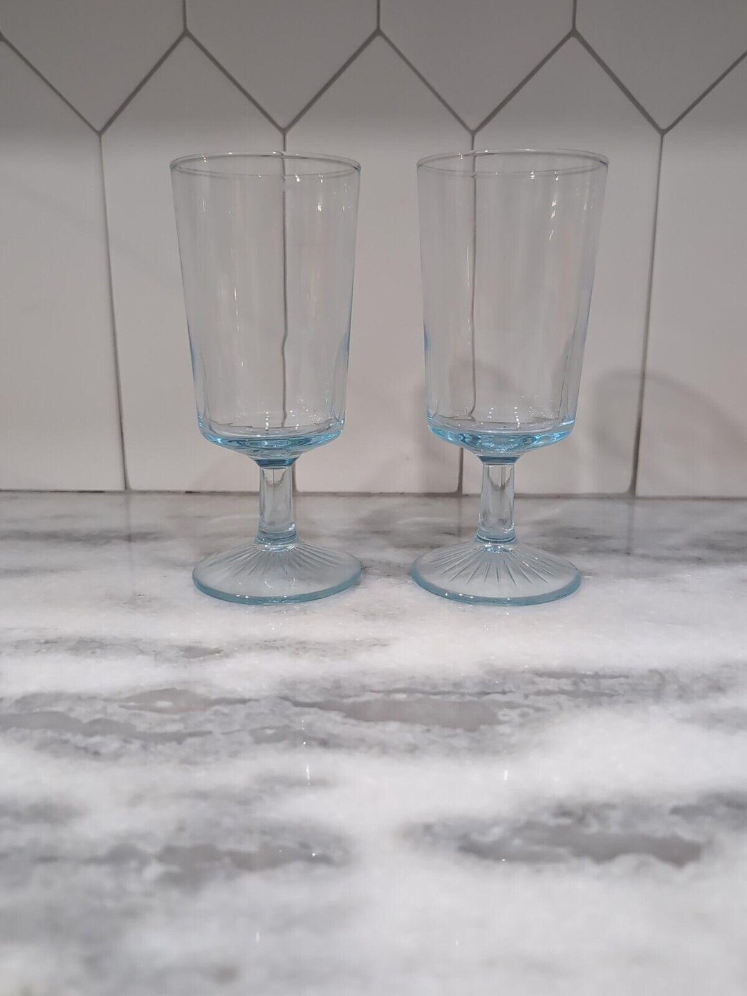 Duz Detergent Star Sapphire Pedestal Glasses Set of 2, Vintage Stemware ...