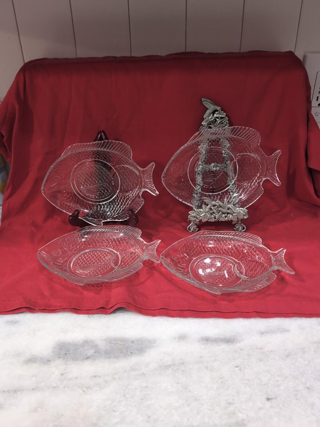 Vintage Pressed Glass Fish Plates Set of 4, Made in Brazil, Section 8x6 ...