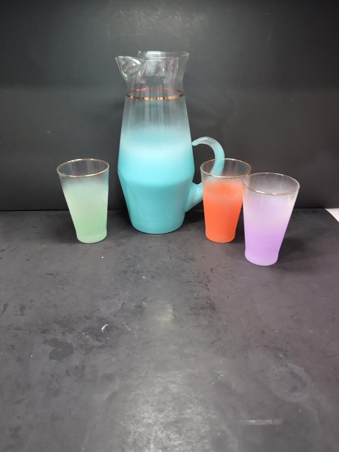 Blendo Frosted Pitcher & 3 Glasses Set, Mid Century Modern Barware ...