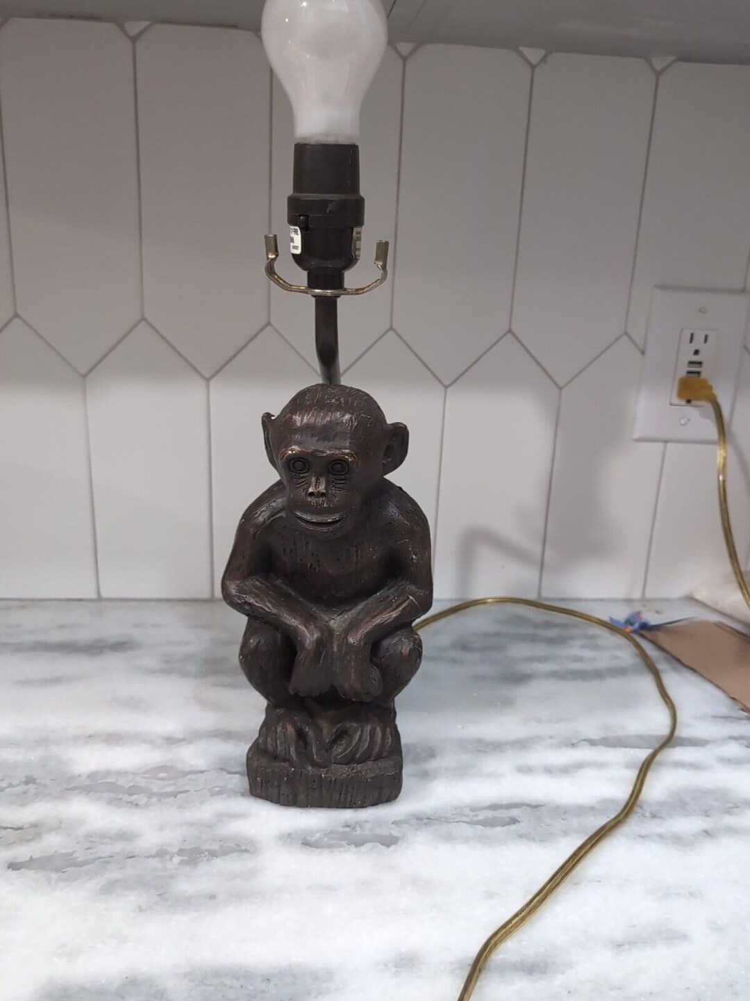 Seated Monkey Table Lamp Resin Aged Wood Style, Home Decor Light ...