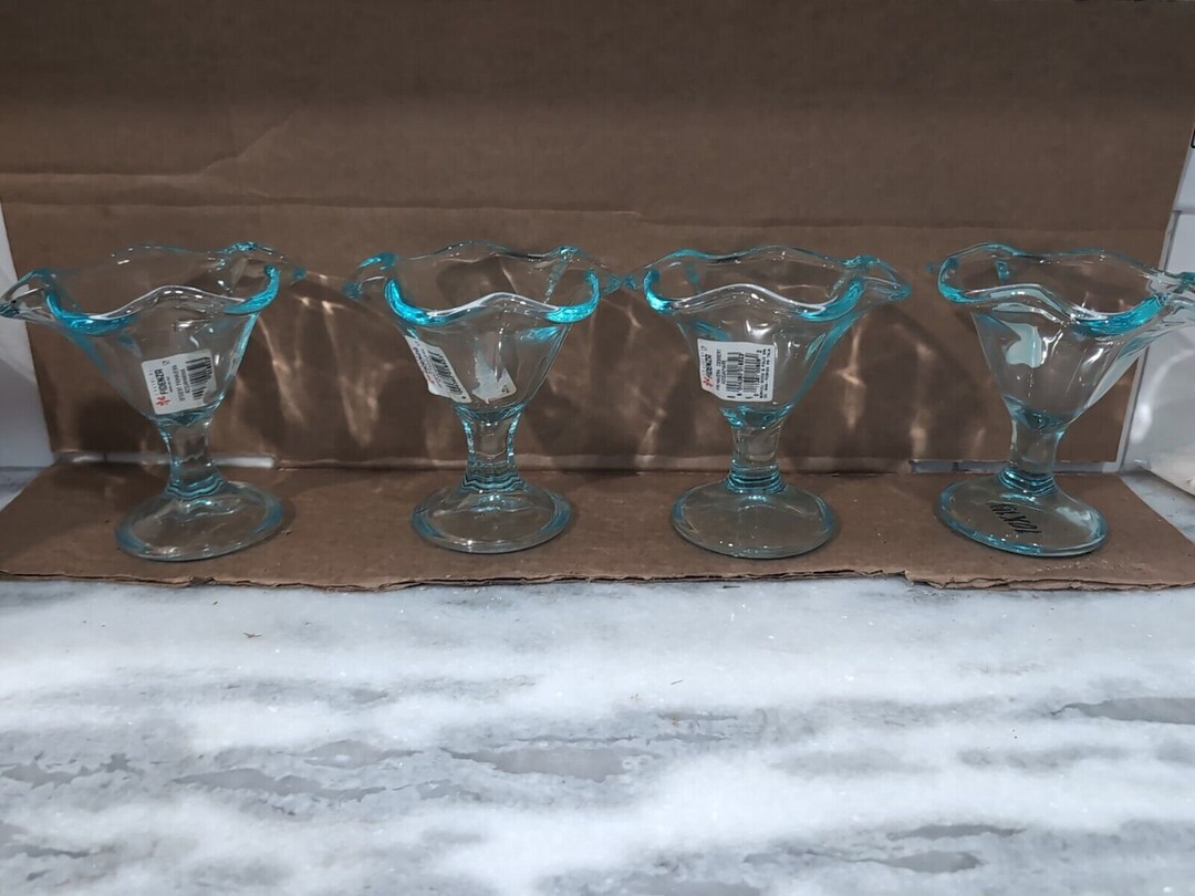 Sea Blue Ice Cream Coupes, Set of 4 Italian Made Dessert Bowls, Glass ...