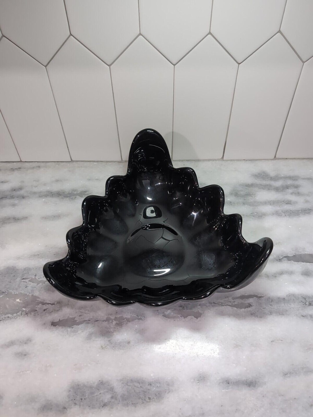 Indiana Glass Tiara Black Centerpiece Bowl, Triangle Shape, Vintage ...