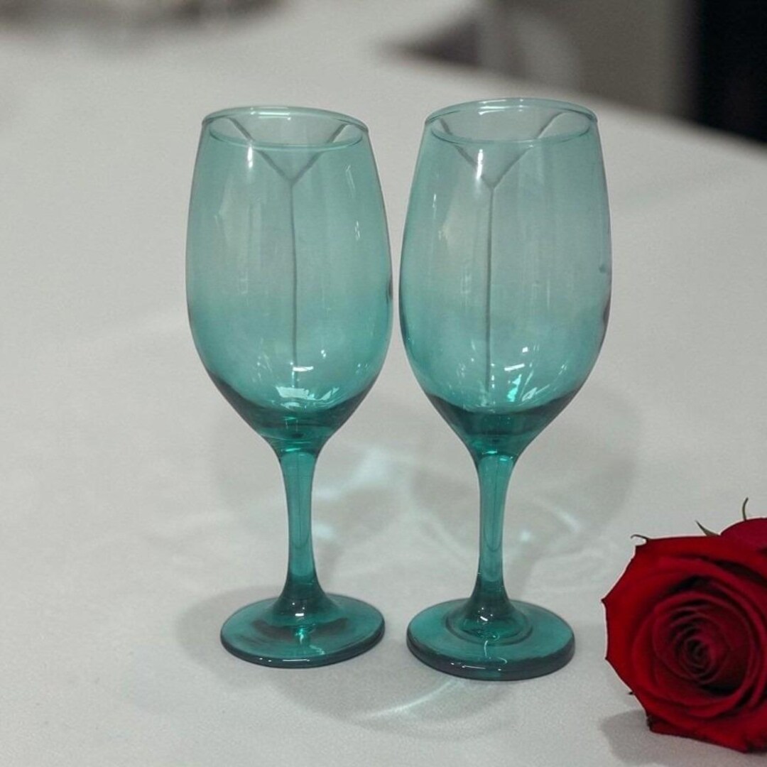 Cristar Rioja Smoke Green Wine Glasses, Set of 2, Aqua Water Goblets ...