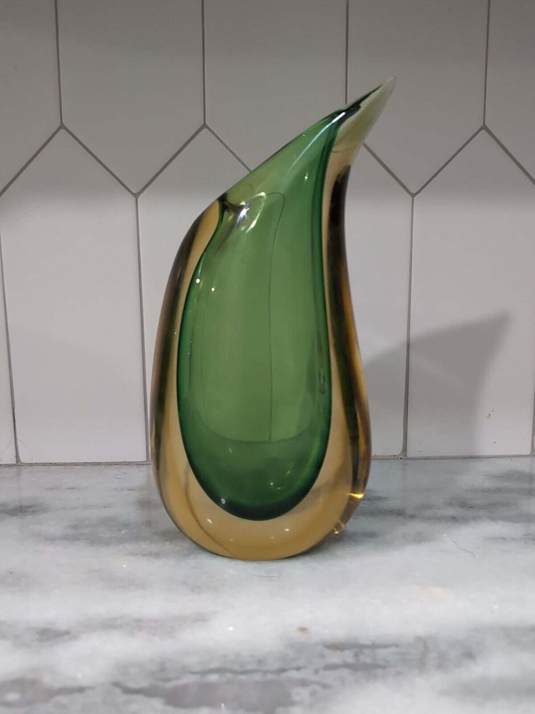 Onesto Murano Italy Sommerso Glass Vase 9.5, Amber/green Vase ...