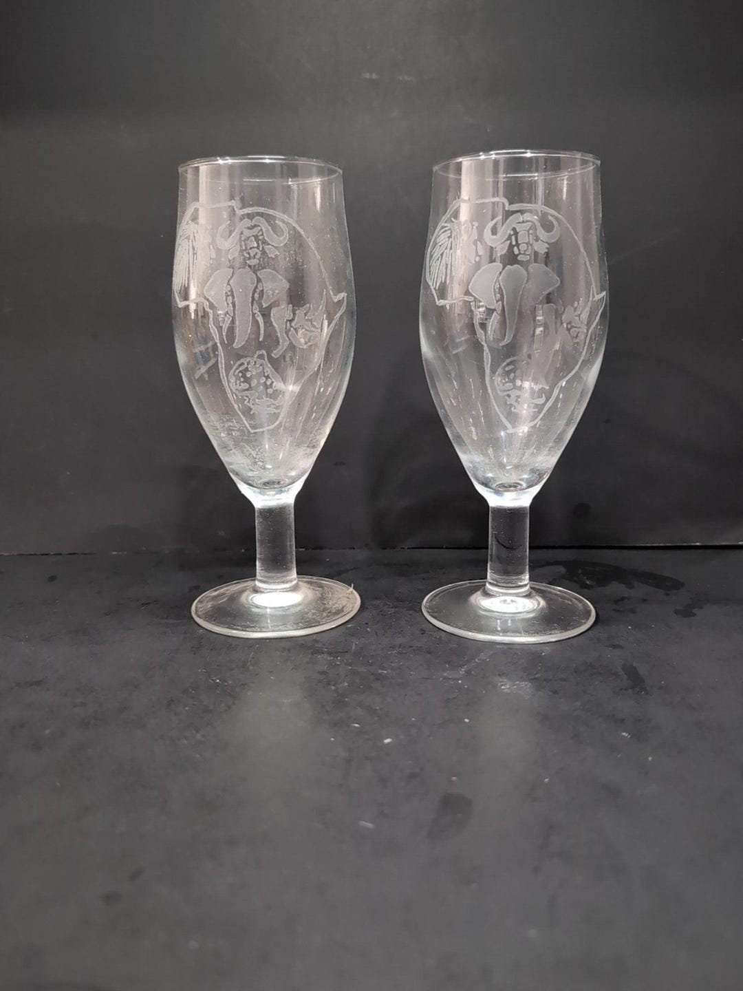 African Zoo Animals Glass Water Goblets, Etched Glasses, Chintz Clear ...