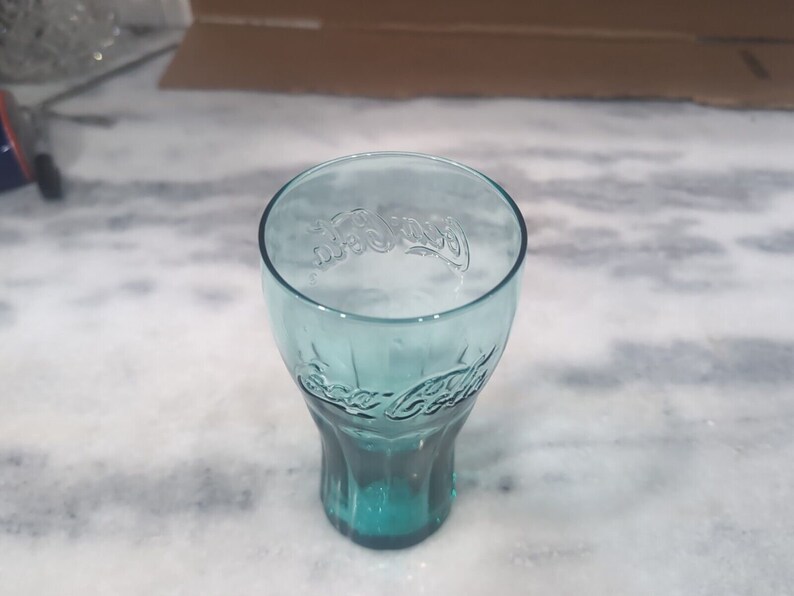 Coca Cola 1960s Teal Tumbler Glass Vintage Single Drinking Glass Retro Kitchen Decor 12 Fl