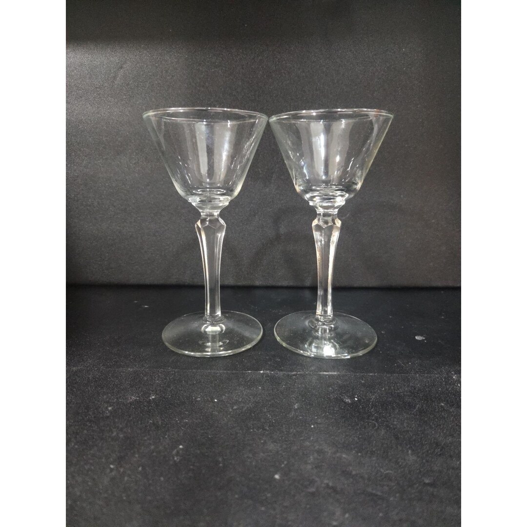 Libbey Faceted Stem Cocktail Glasses, Set of 2, Vintage Stemware, 4 Oz ...