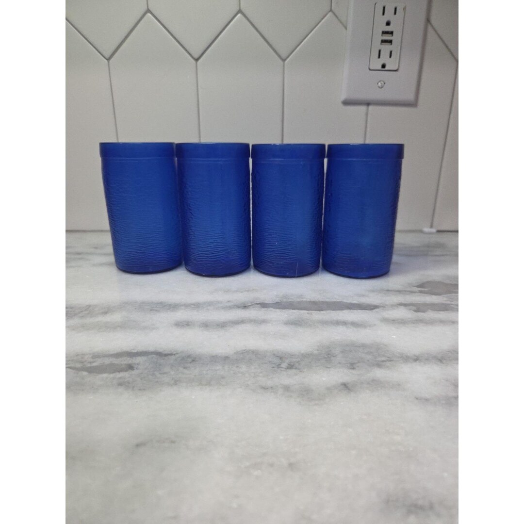 Gelado Cobalt Blue Juice Glasses, Set of 4, 10oz Textured Vintage ...