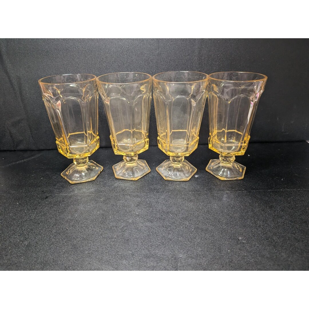Fostoria Virginia Yellow Iced Tea Goblets, Vintage Glass Set, Paneled ...