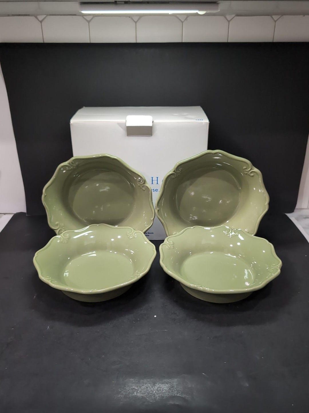 Princess House Pavillion Pasta Bowls, Olive Green Ceramic Set of 4 ...