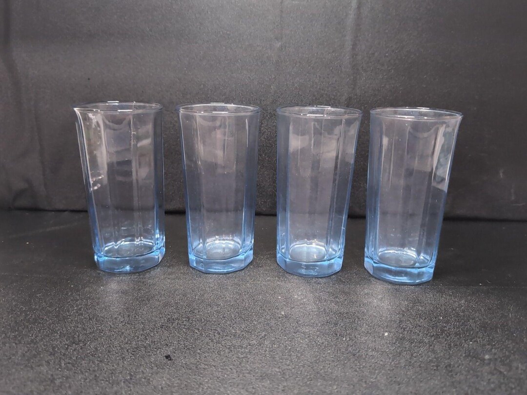 Anchor Hocking 10 Panel Glasses, Vintage Blue 5.5" Glasses, Set of 4 ...