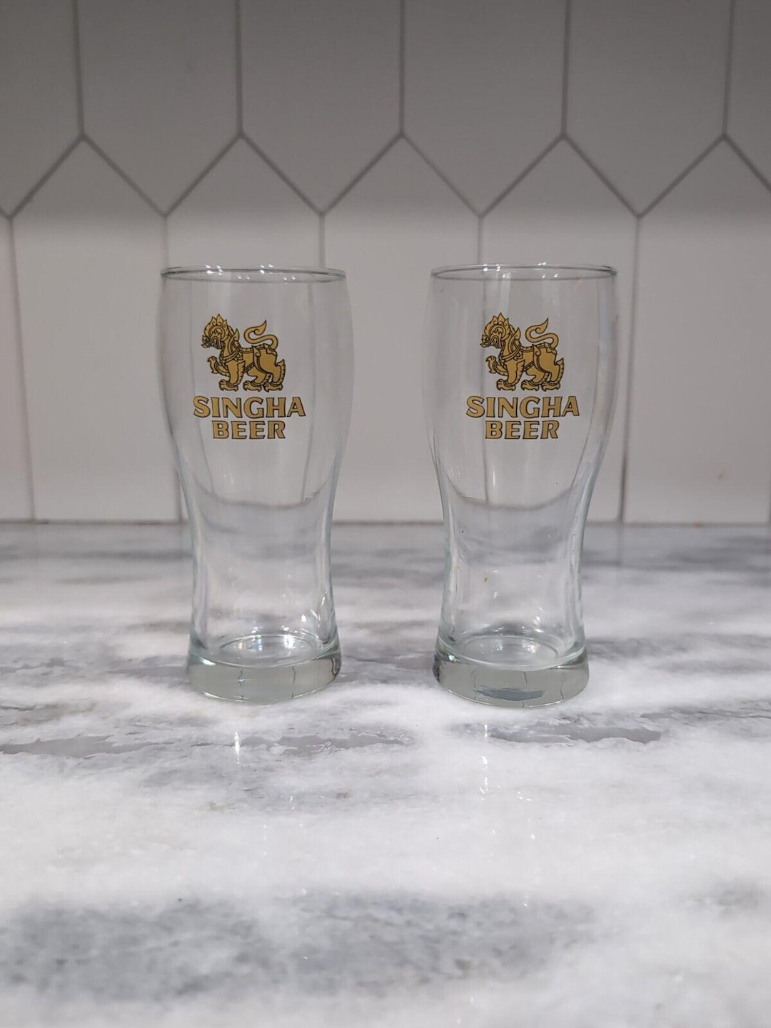 Singha Beer Pint Glass Set, Tulip Shaped Glasses, Pack of 2, Home Bar ...