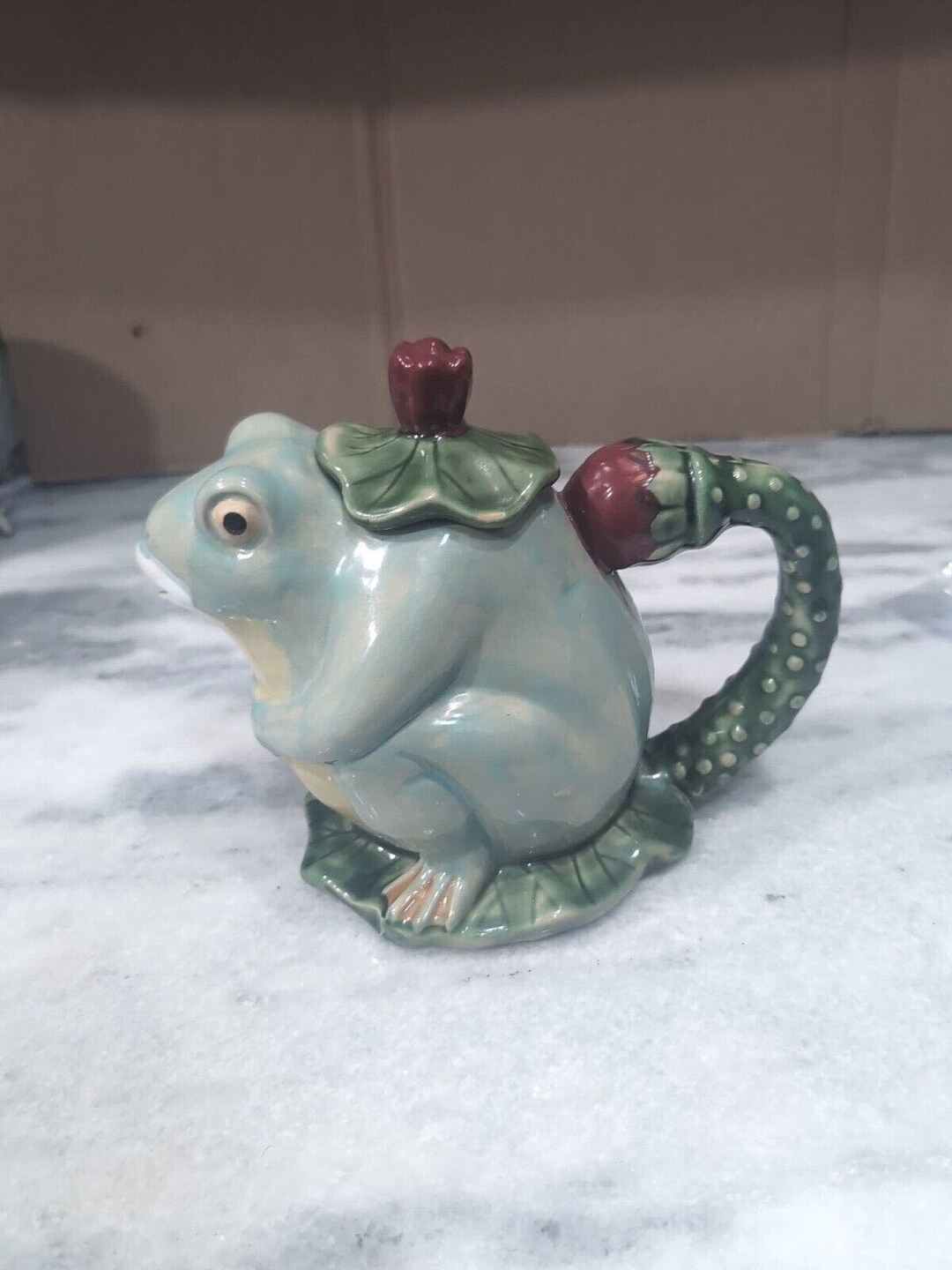 Collectible Majolica Frog Lily Pad Teapot, Vintage Ceramic Teapot, Hand ...