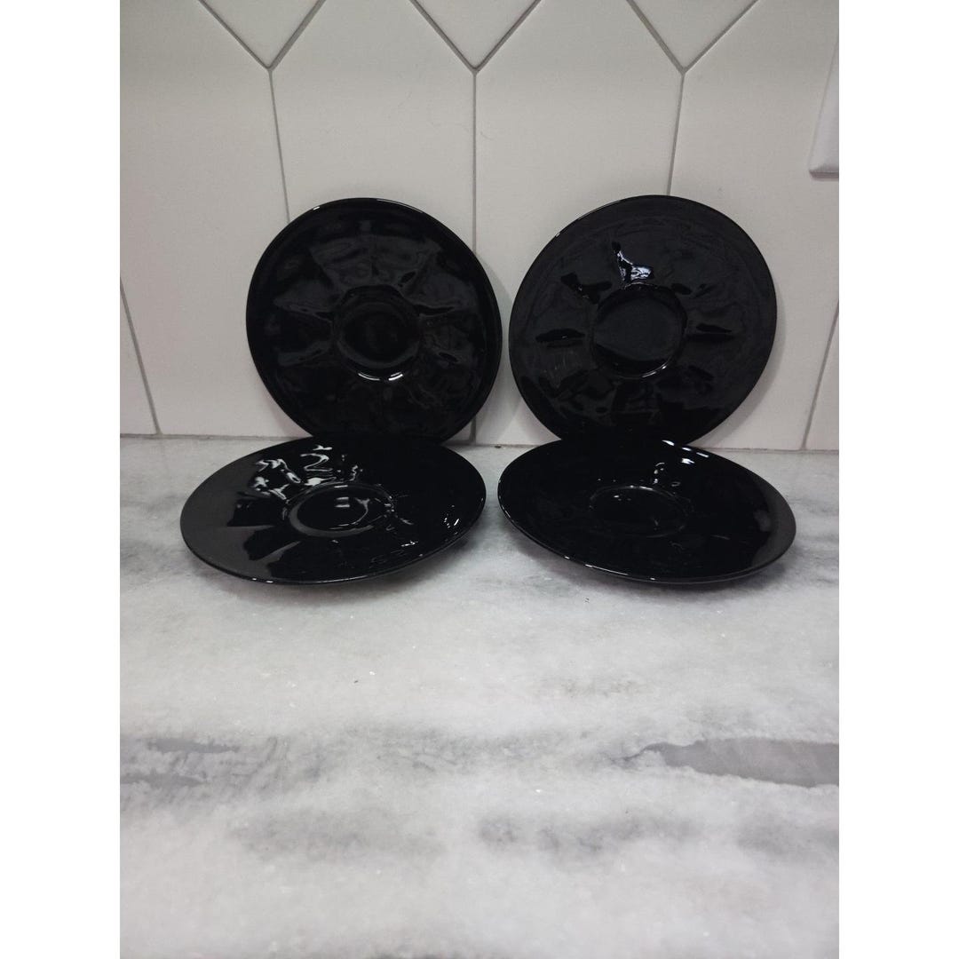 Viking Style Ebony Glass Plates, Vintage Saucer Set of 4, Classic ...