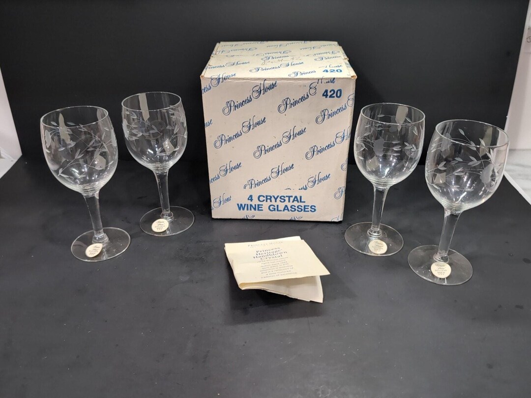 Princess House Heritage Wine Glasses Set, Etched Crystal Glassware ...