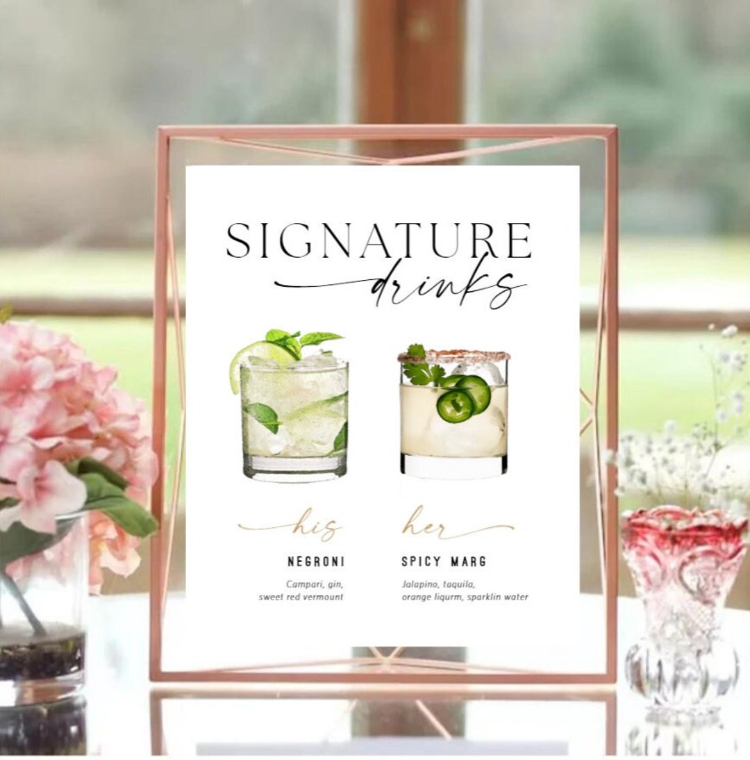 Greenery Signature Drinks Sign Template, Editable Signature Drinks ...