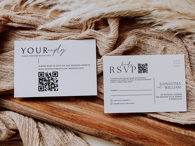 Modern Black Wedding Invitation Suite Template With QR Code, Minimal ...