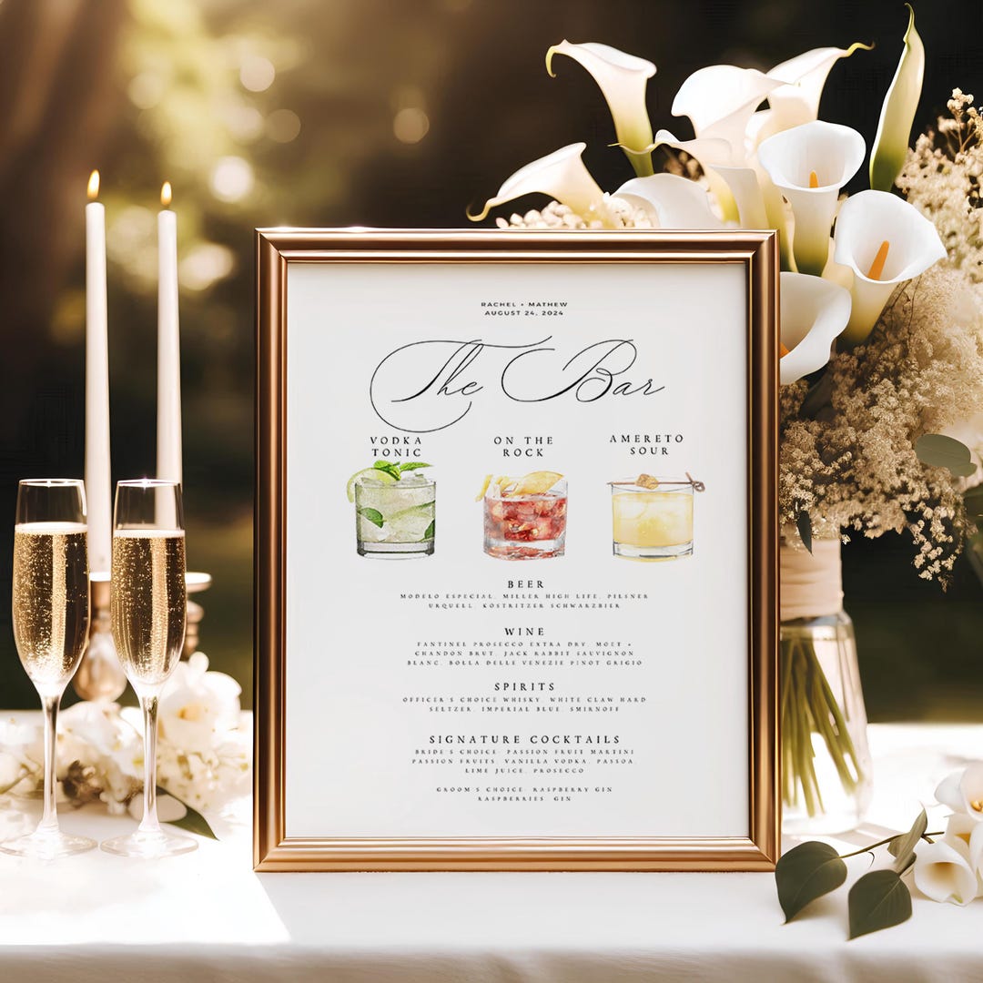 Modern Wedding Bar Sign: Signature Drinks Menu Template (instant ...