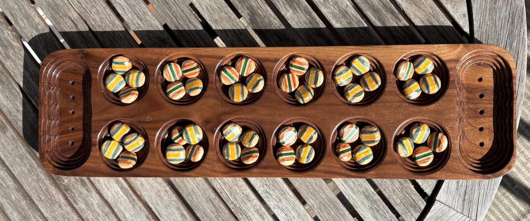 Hand Made Wooden Mancala Board and Pieces - Etsy