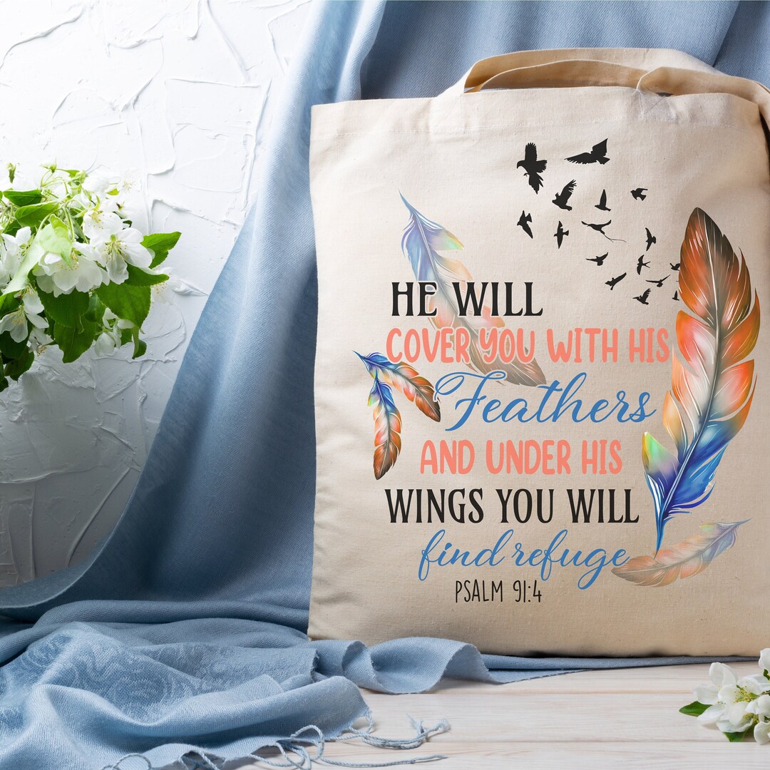 Feather Tote Bag With God Message, God Lovers, Cute Reusable Market Bag ...