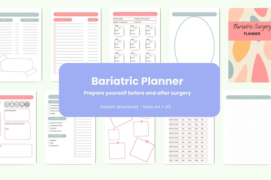 Bariatric Planner Printable, Bariatric Journal, Weight Loss Tracker ...