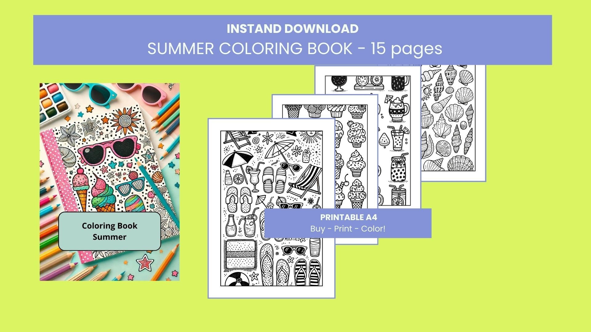 Coloring Book Summer Coloring Pages Coloring Book for Kids Cute ...