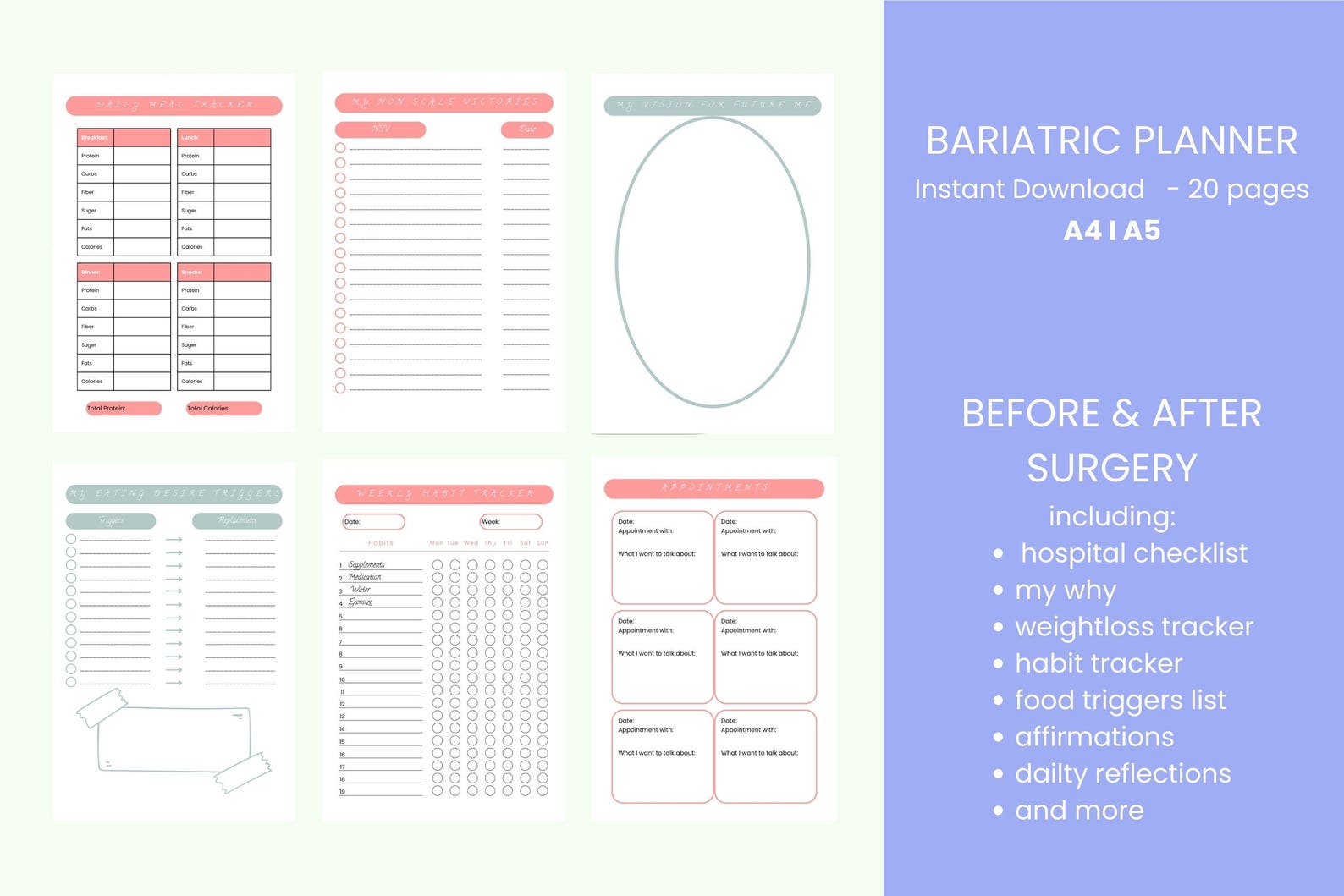 Bariatric Planner Printable, Bariatric Journal, Weight Loss Tracker ...