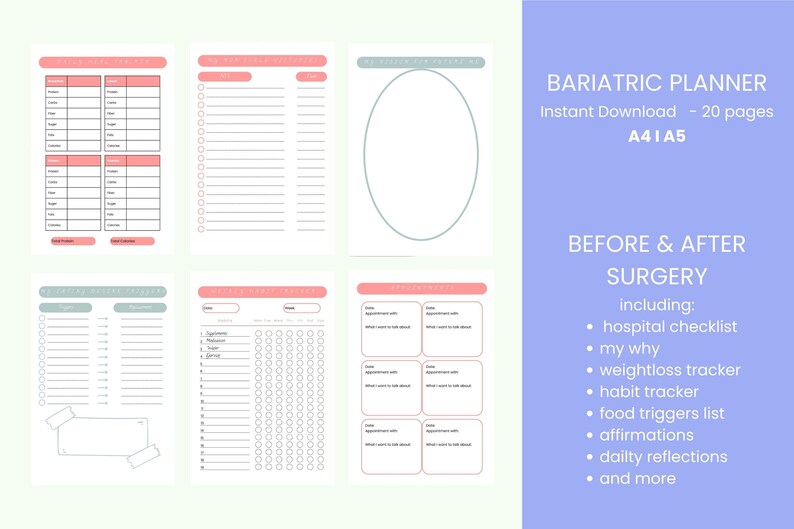 Bariatric Planner Printable, Bariatric Journal, Weight Loss Tracker ...