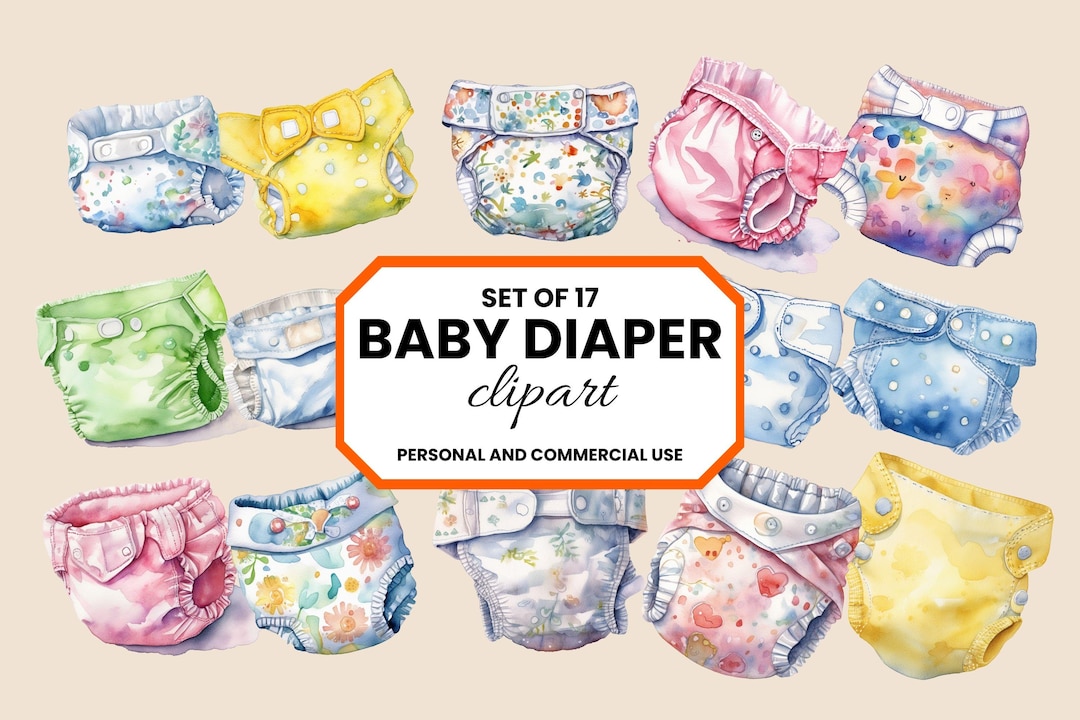 Baby Diaper Clipart, Watercolor Clip Art, PNG, Digital Stickers, Cute ...