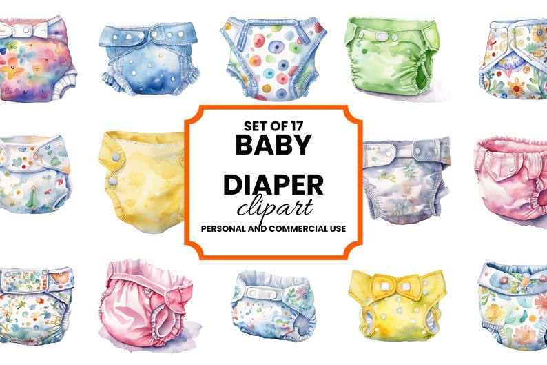 Baby Diaper Clipart, Watercolor Clip Art, PNG, Digital Stickers, Cute ...
