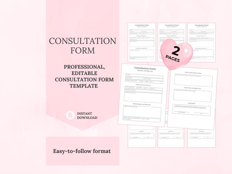 Consultation Form Template | Client Intake | Consultant Agreement | Printable PDF | Small ...