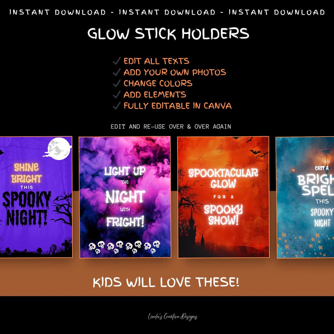 Halloween Glow Stick Holder Template: DIY Lantern Craft (PDF Download ...