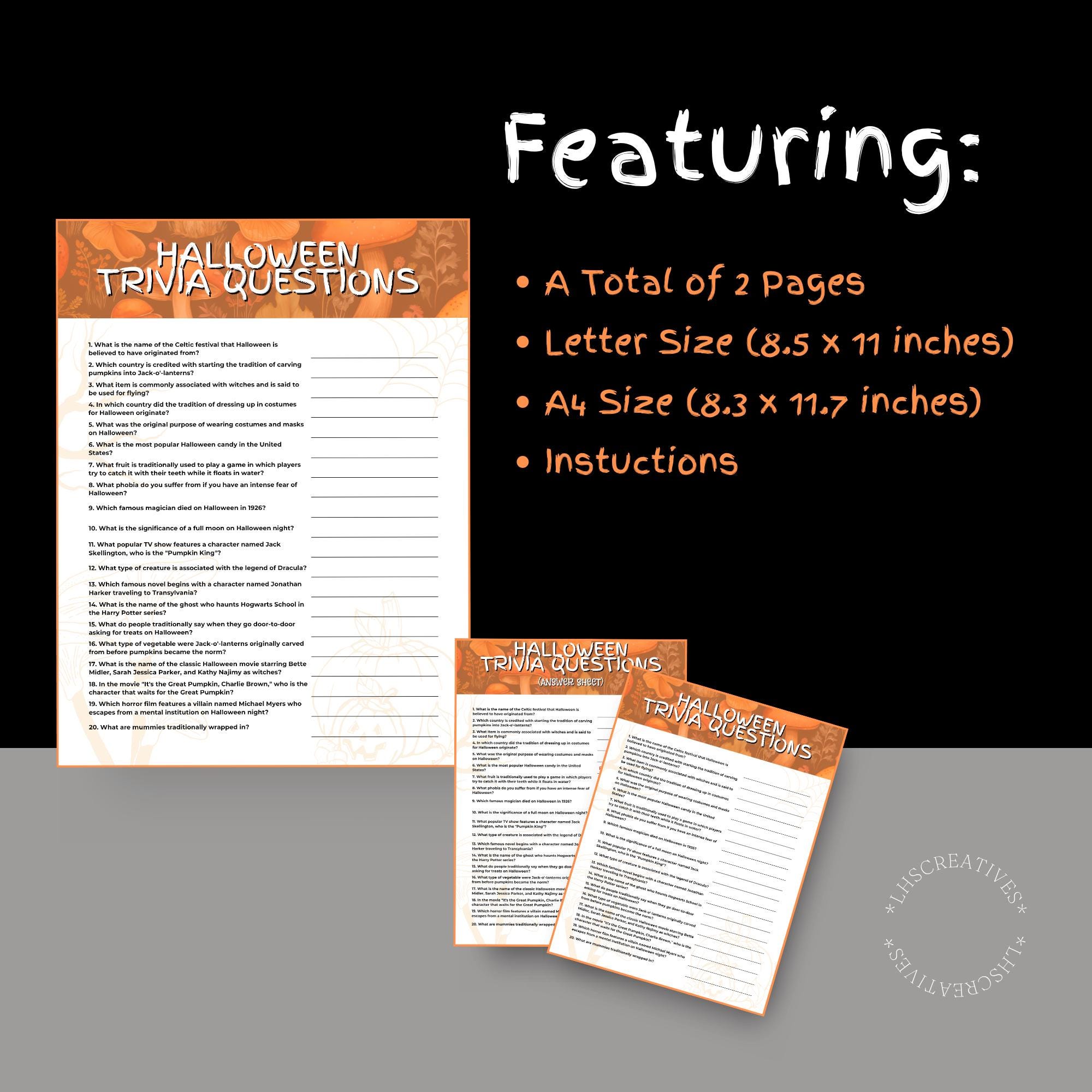 Halloween Trivia Game Template: Spooky Party Quiz (PDF Download, Canva ...