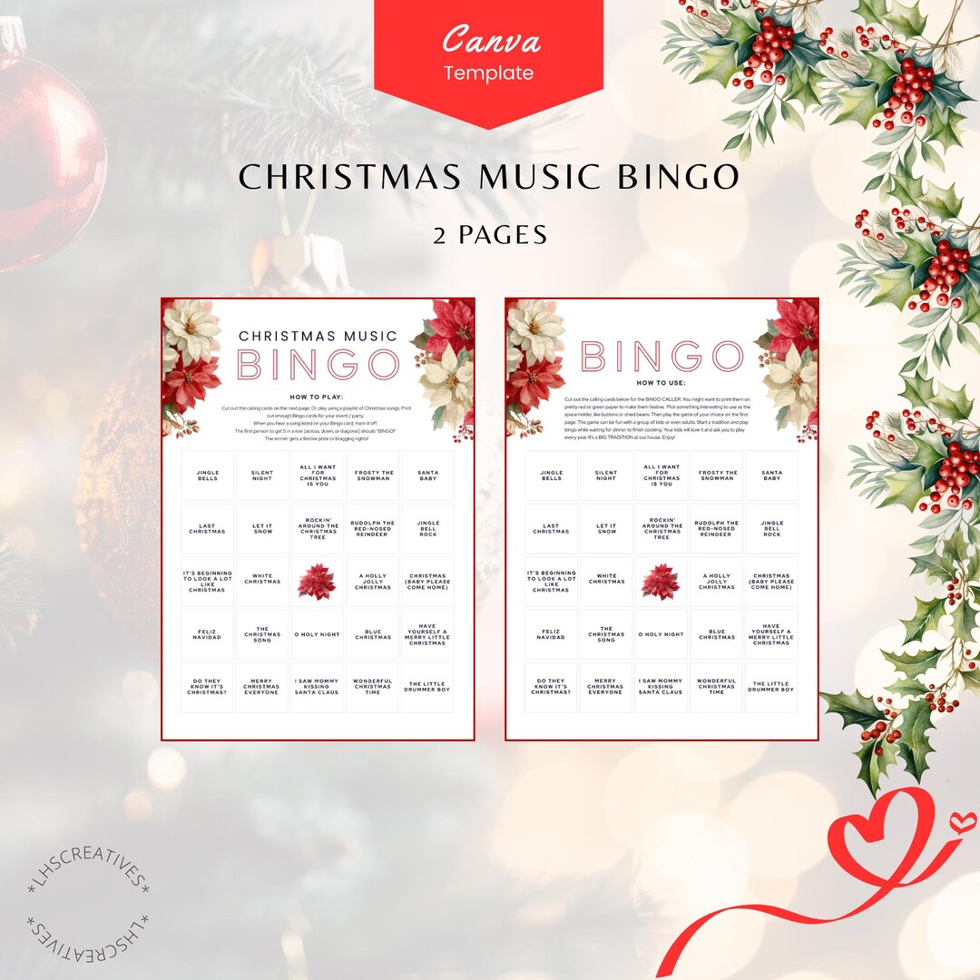 Christmas Music Bingo Game | Holiday Party Printable | Family Game ...