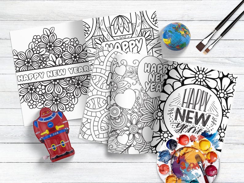 New Year Adult Coloring Pages Printable | 14 Relaxing Mindful Designs ...
