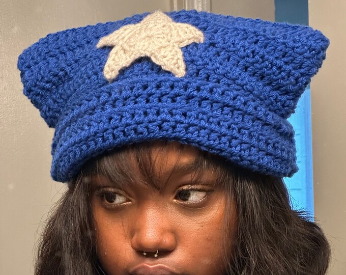 Crochet Blue Cat Beanie With Star - Etsy