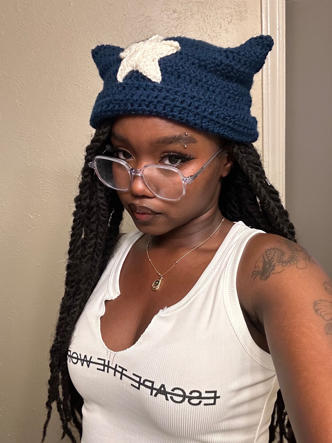 Crochet Navy Blue Cat Beanie - Etsy