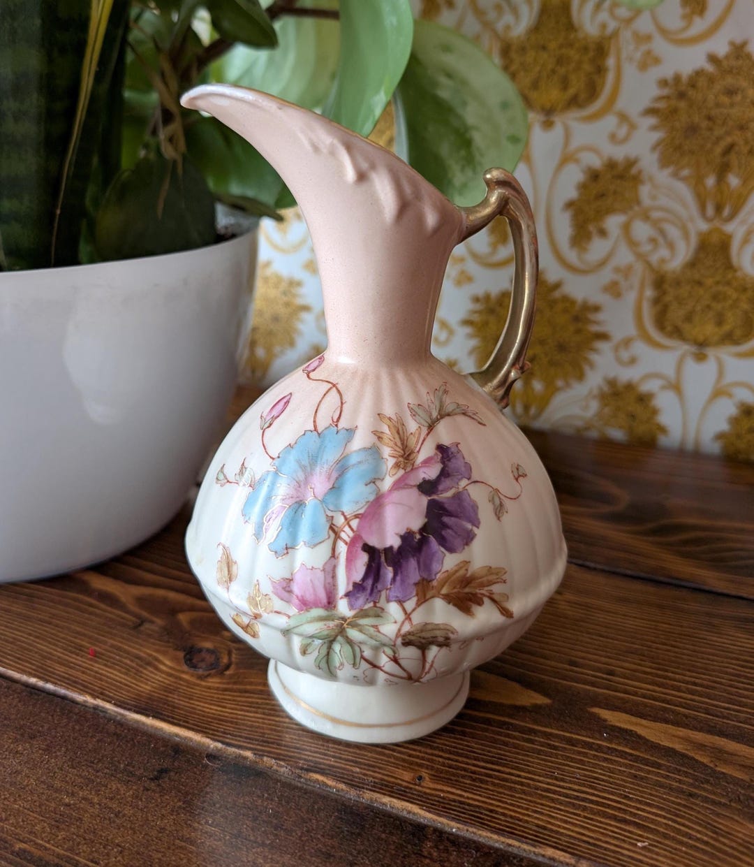 Antique Hand Painted Decorative Pitcher / Cream Coloured With Pink ...