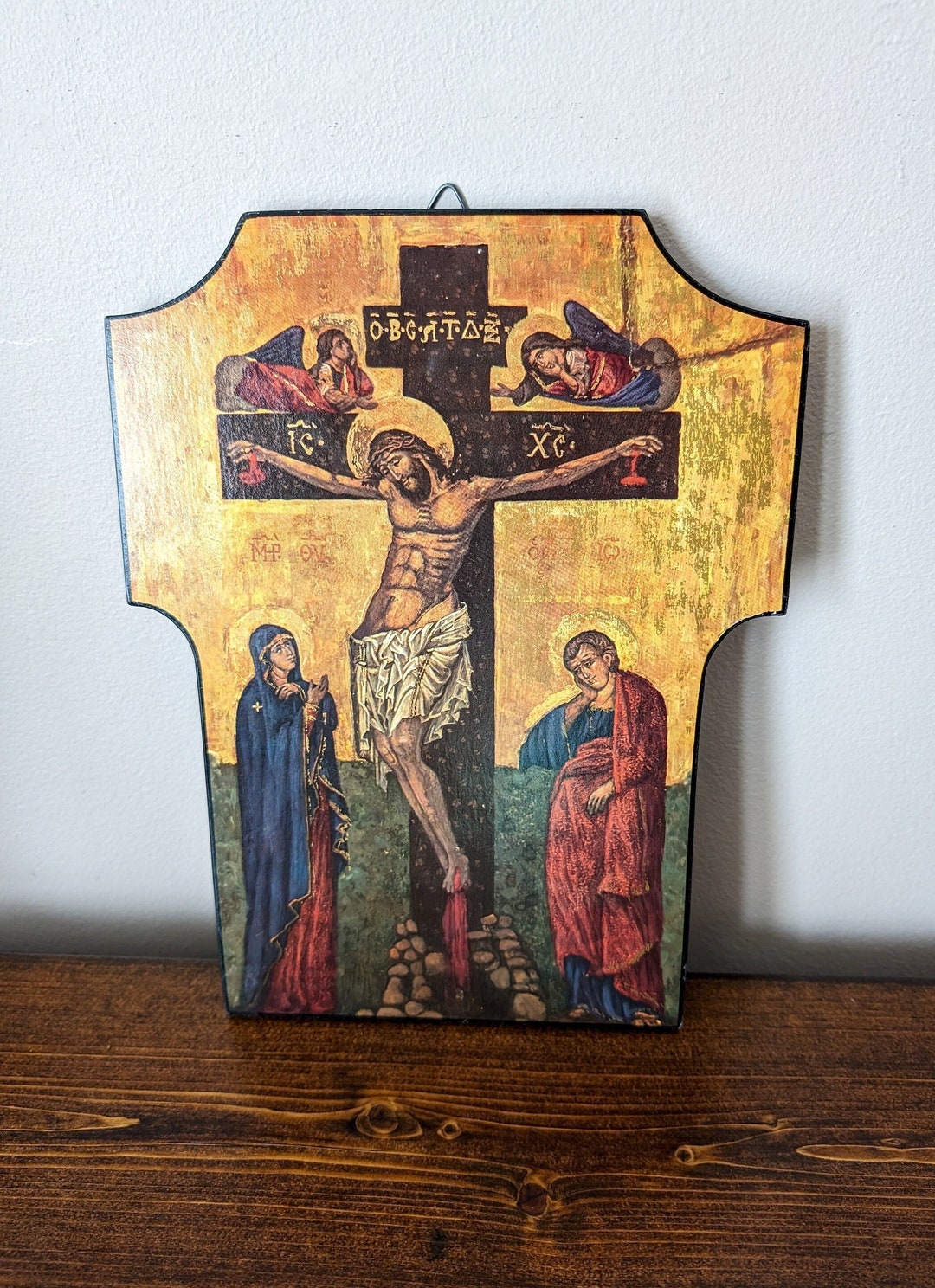Icon of the Crucifixion of Jesus Christ / Wooden Plaque / Catholic Home ...