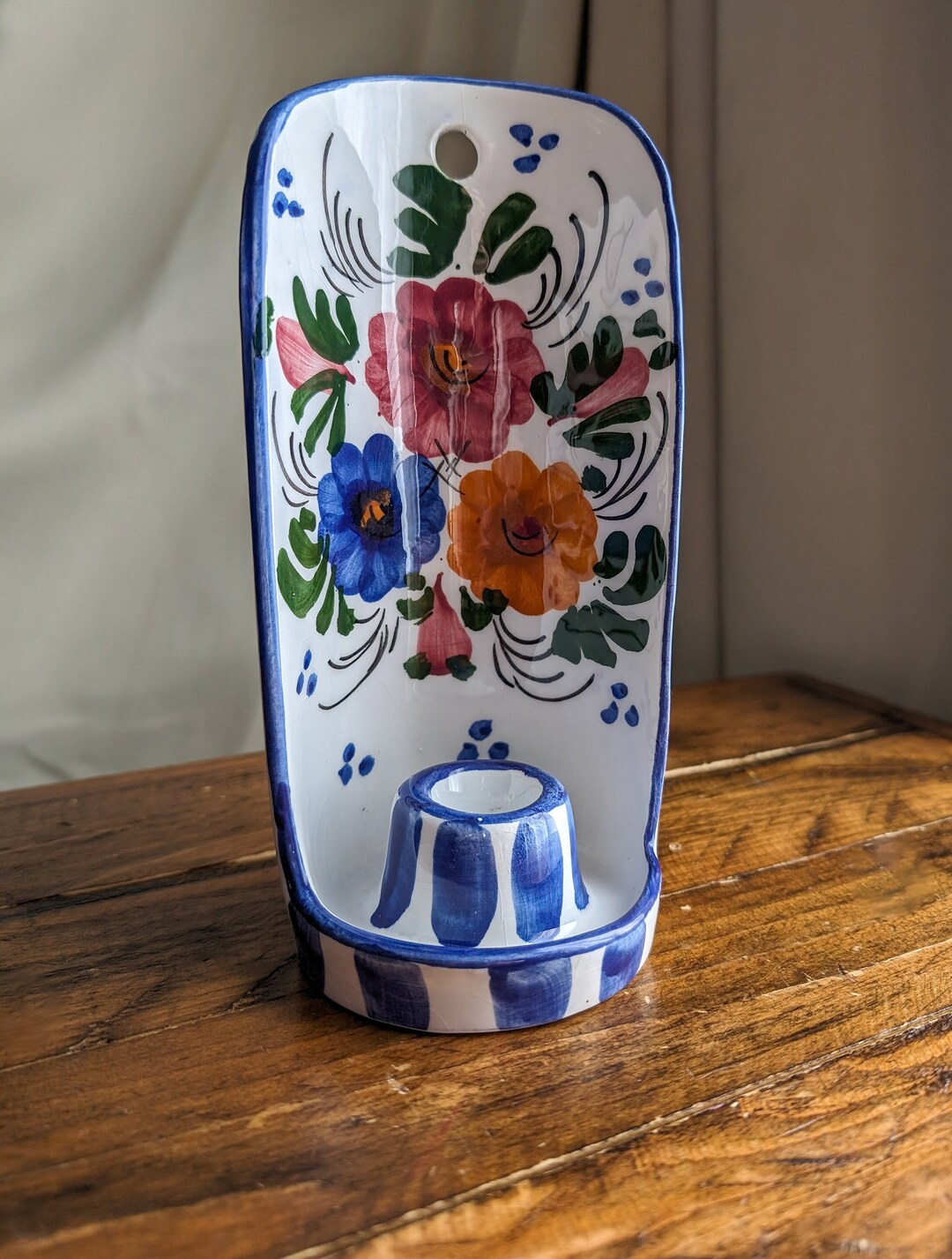 Vintage Ceramic Spanish Wall Sconce / Floral Handpainted Taper ...