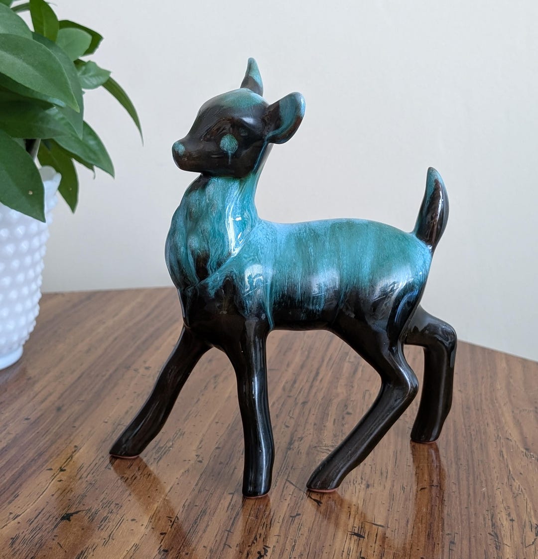 Vintage Blue Mountain Pottery Standing Deer / Green Drip Glaze / BMP ...