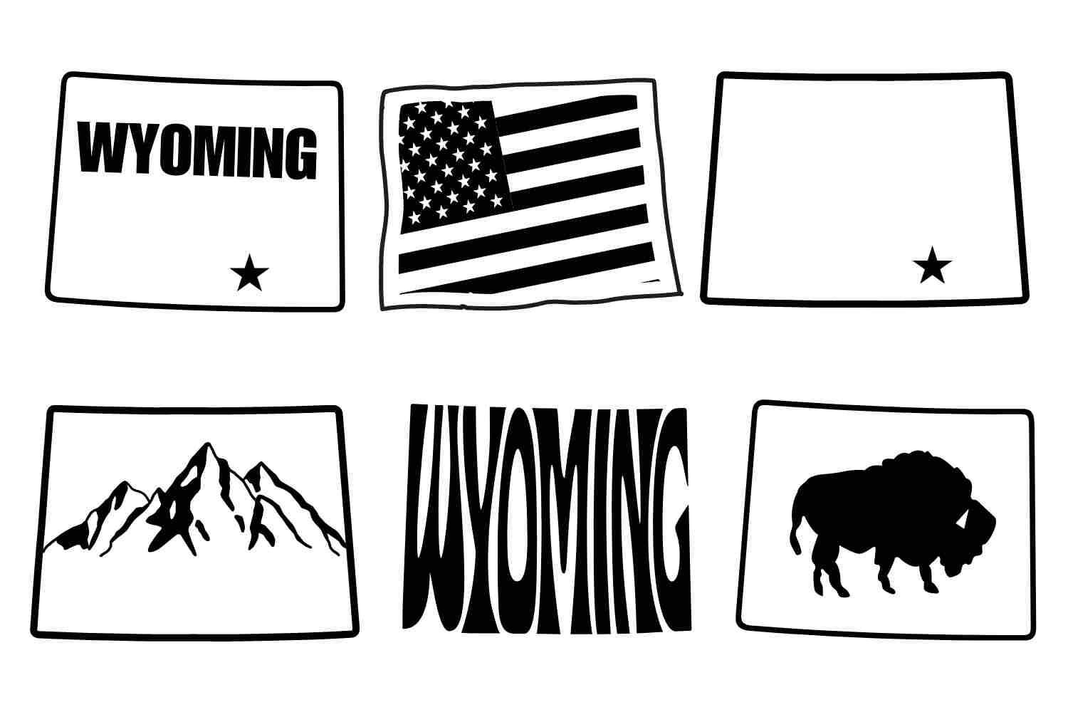 Wyoming State Outline Themed SVG Bundle Designs Laser Files Multiple ...